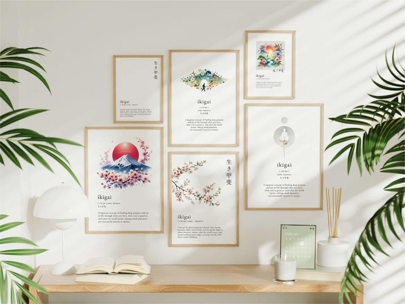 6 Ikigai Definition Digital Printable Wall Art Bundle: Japanese ...