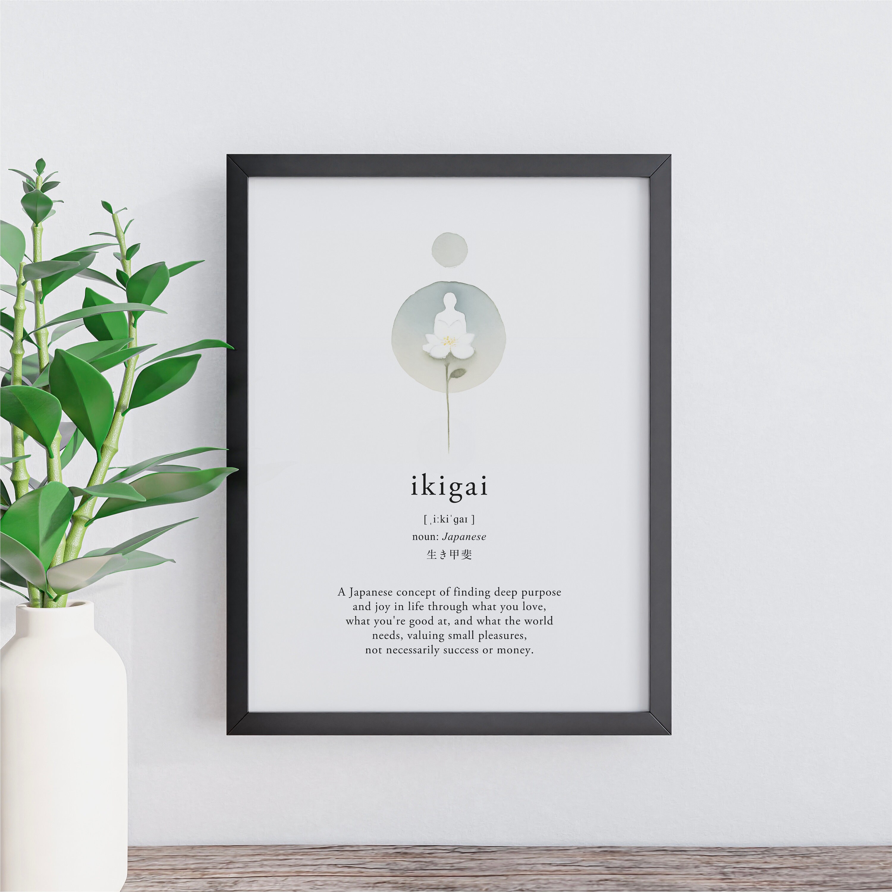 Ikigai Definition Print Japanese Calligraphy Wallart, Motivational ...