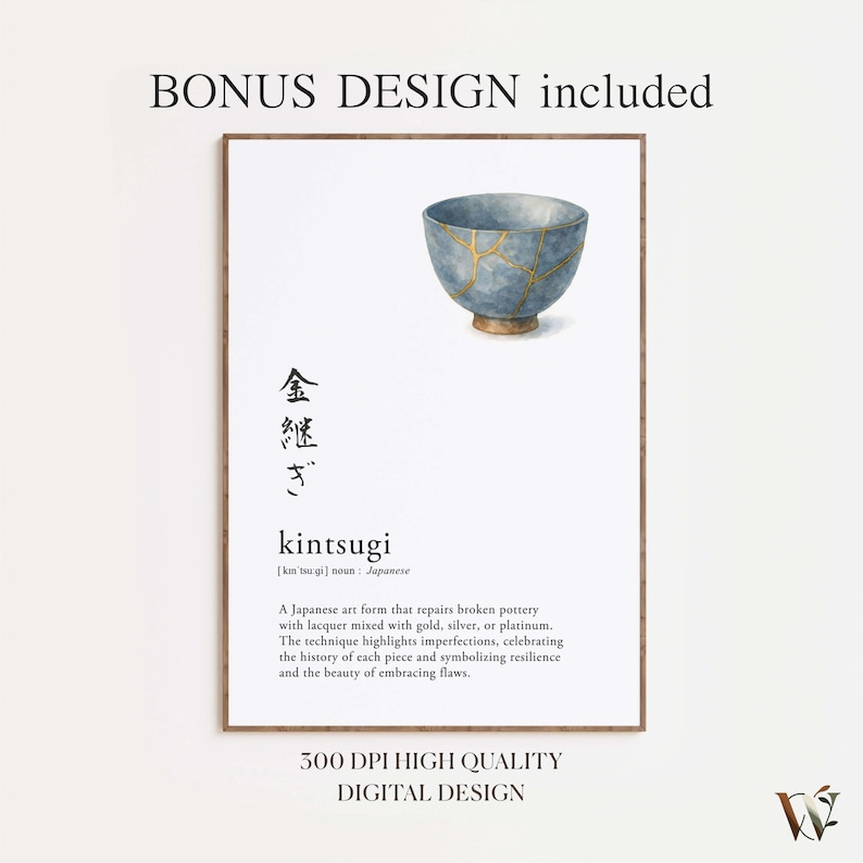 White Kintsugi Definition Digital Printable Wall Art: Japanese Language ...