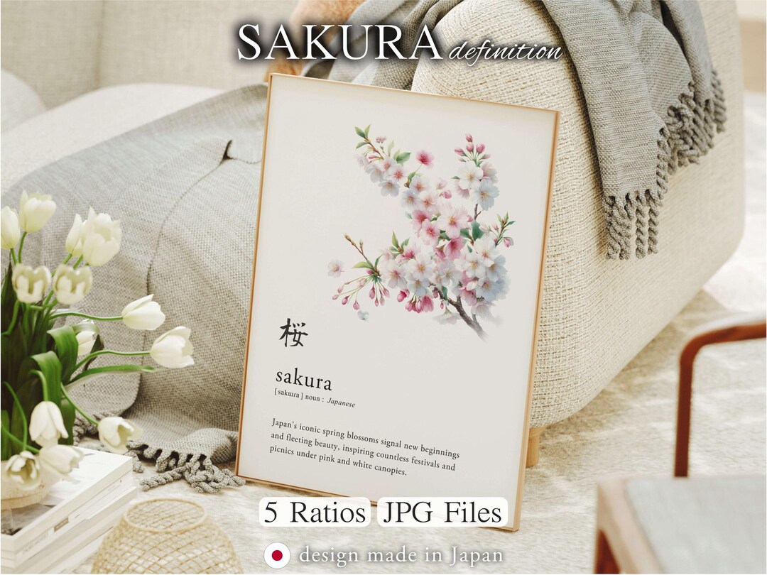 Sakura Cherry Blossom Print Japanese Wallart Poster, Kanji Definition ...