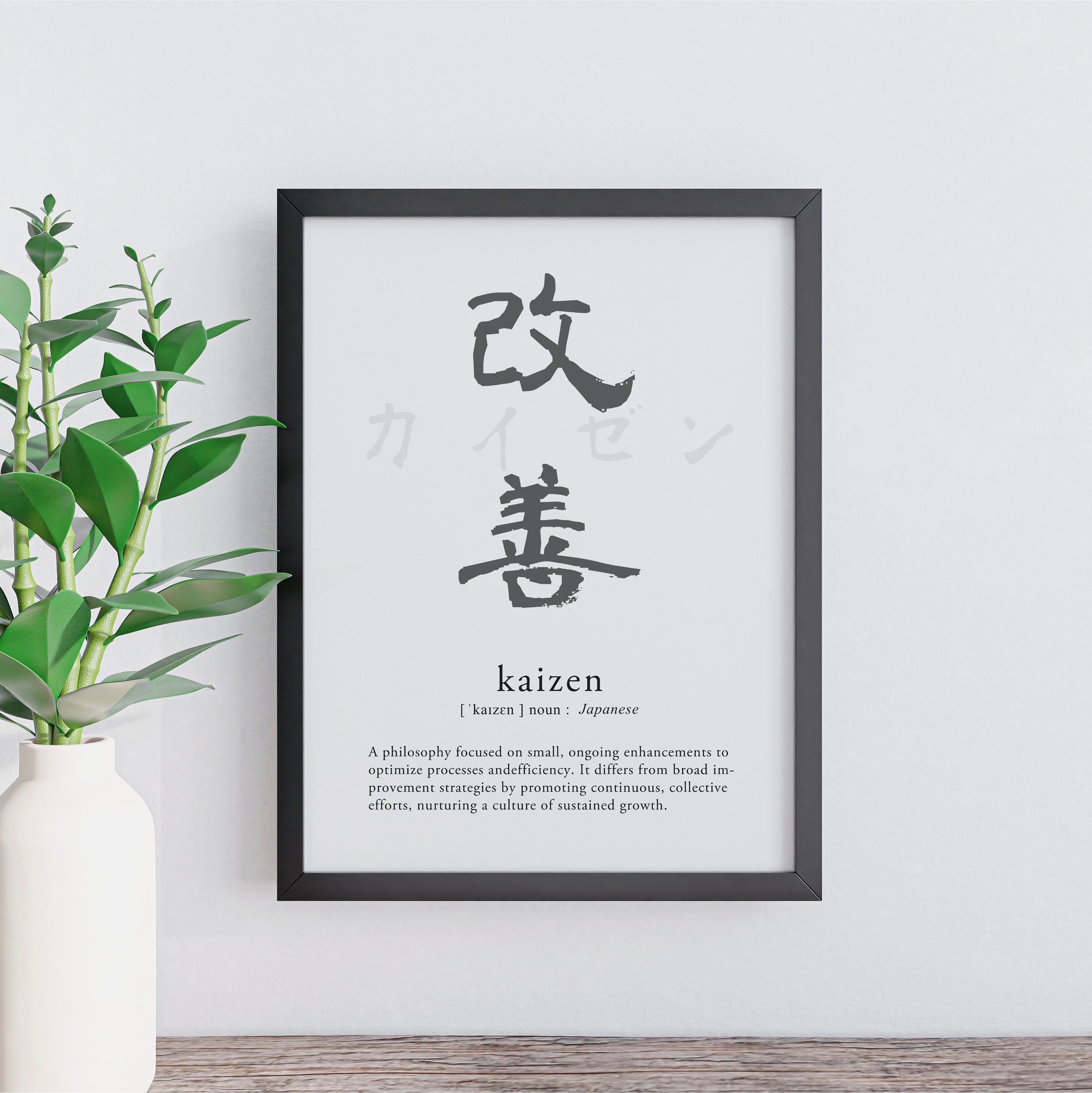 Kaizen Definition Print Workplace Motivation Japanese Language Kanji Calligraphy Productivity ...