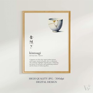 White Kintsugi Definition Digital Printable Wall Art: Japanese Language ...