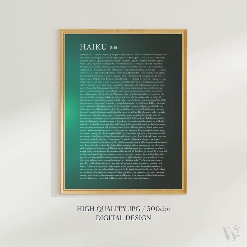 Japanese Haiku Poem Print, Deep Definition, Minimalist Wall Art ...
