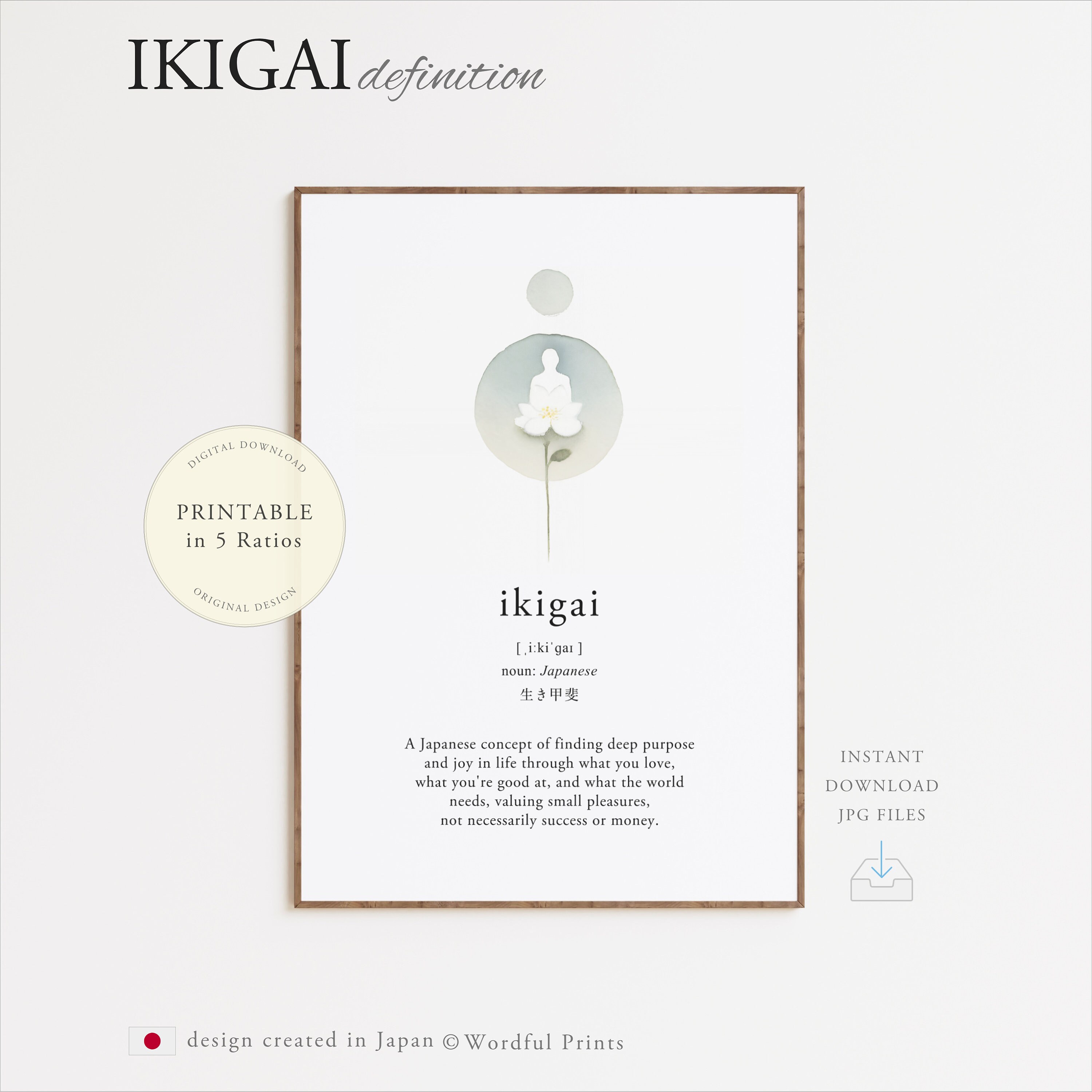 Ikigai Definition Print Japanese Calligraphy Wallart, Motivational ...