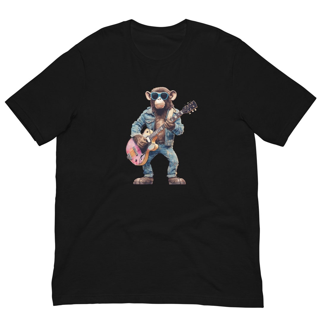 Rockstar Monkey in Denim Guitarist Graphic Tee for Cool Vibes - Etsy
