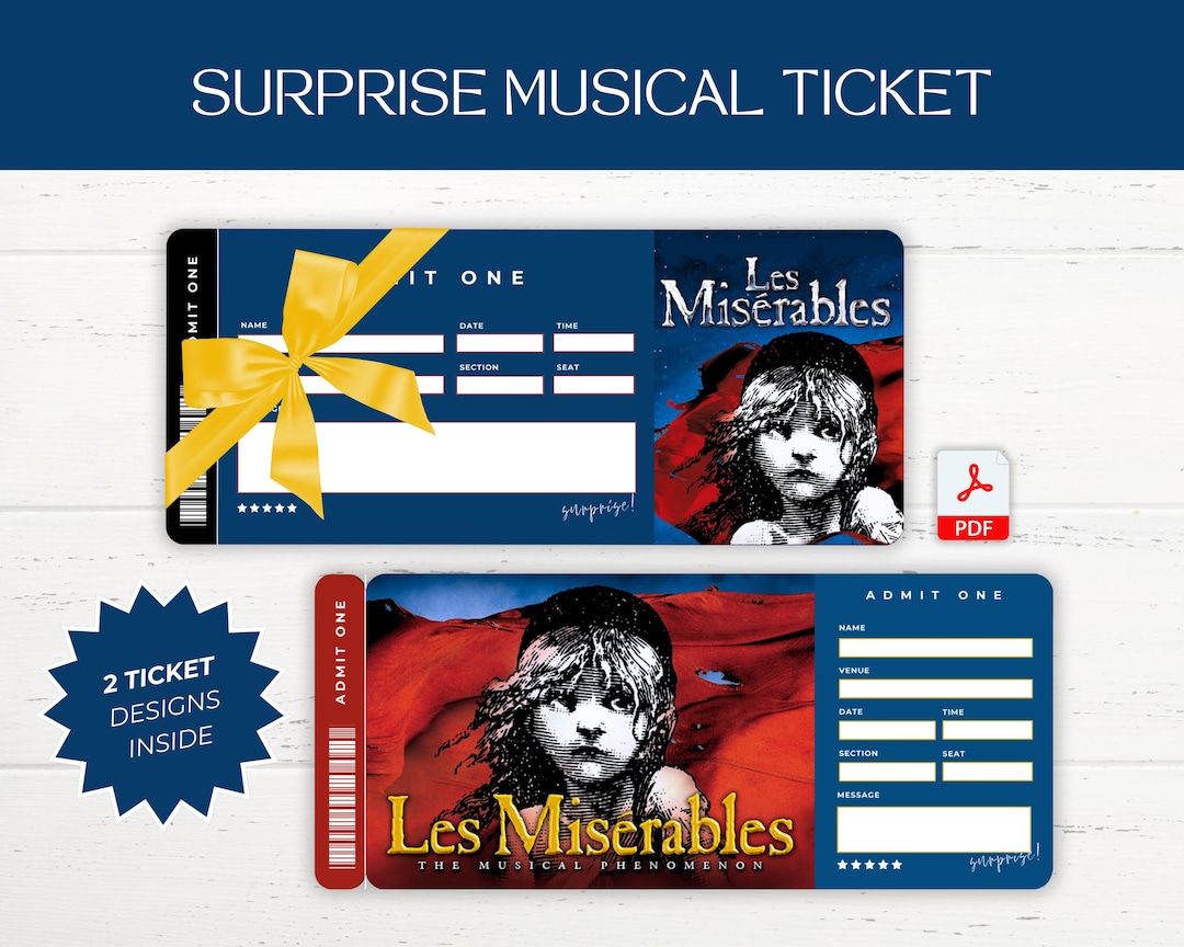 Printable Les Miserables Theatre Ticket, Personalized Event Ticket ...