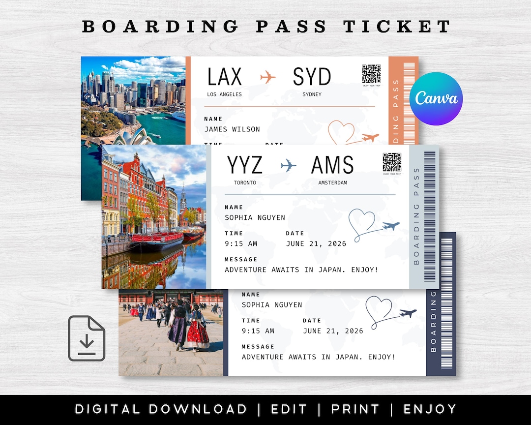 Editable Boarding Pass Template, Canva Editable Boarding Pass Surprise ...