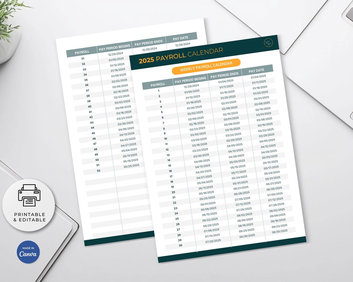 2025 Payroll Calendar, Employee Payroll, Company Calendar, Printable ...