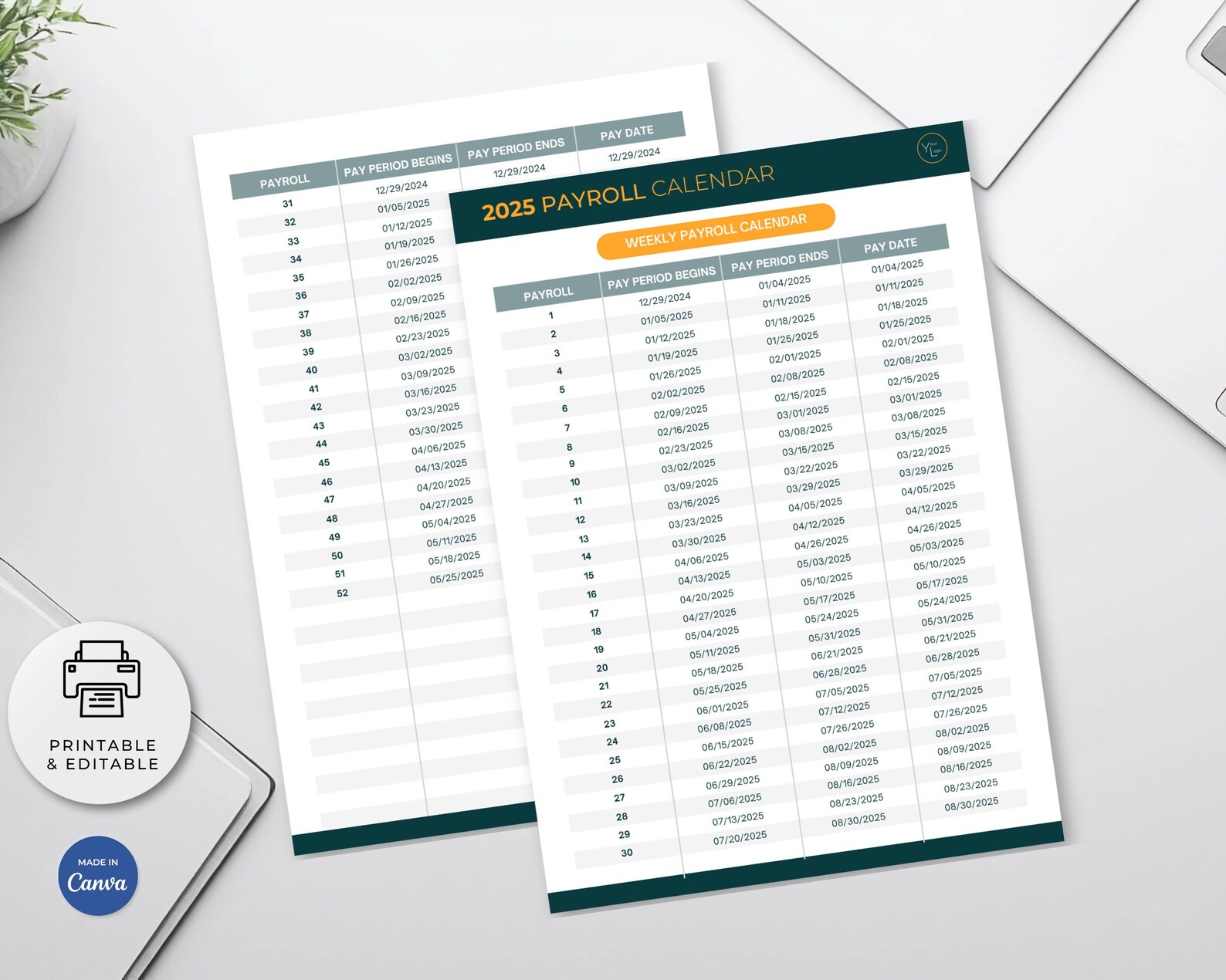 2025 Payroll Calendar, Employee Payroll, Company Calendar, Printable ...