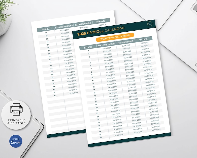 2025 Payroll Calendar, Employee Payroll, Company Calendar, Printable ...