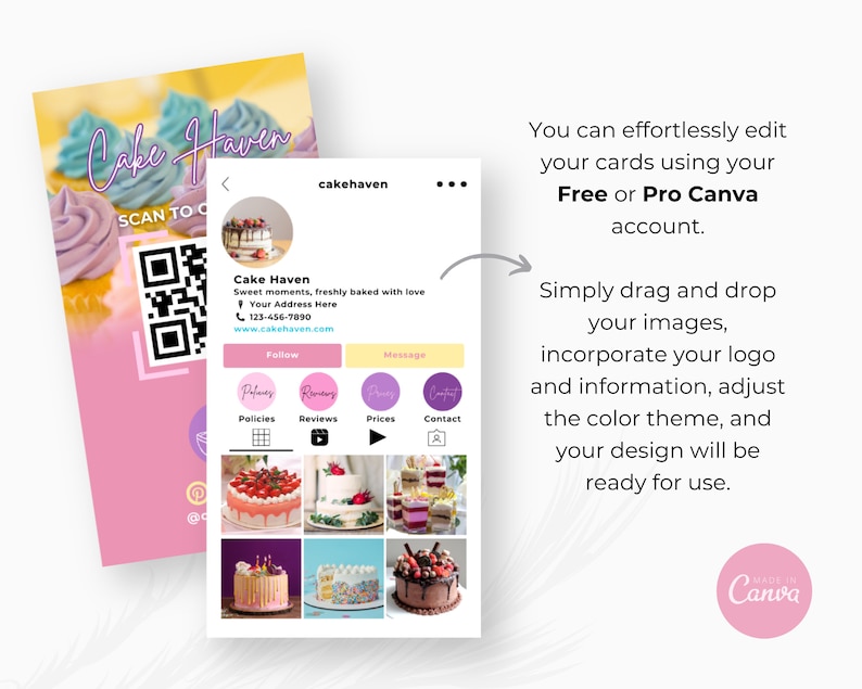 Cake Business Cards, QR Code Sign, Bakery Business Card Template ...