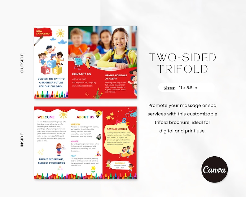 Daycare Center Trifold Brochure Template, Nursery Leaflet, Trifold ...