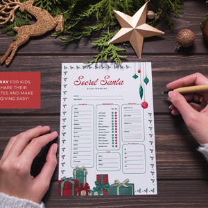 Secret Santa Questionnaire Template 3, Christmas Gift Exchange ...