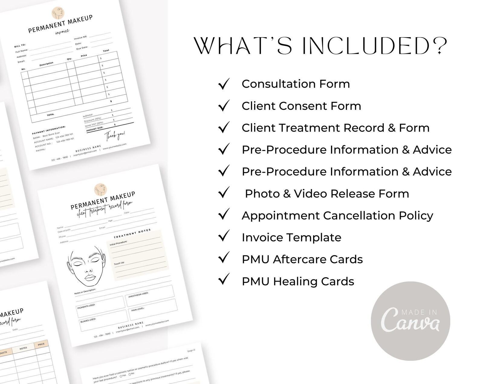 Permanent Makeup Forms | Editable PMU Consent Form Template | Printable ...