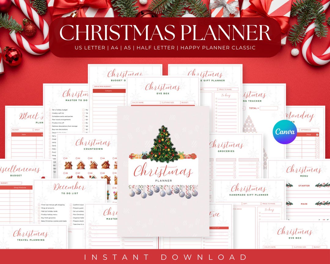 94-page Christmas Planner Bundle, Printable Holiday Planner, Xmas Gift ...