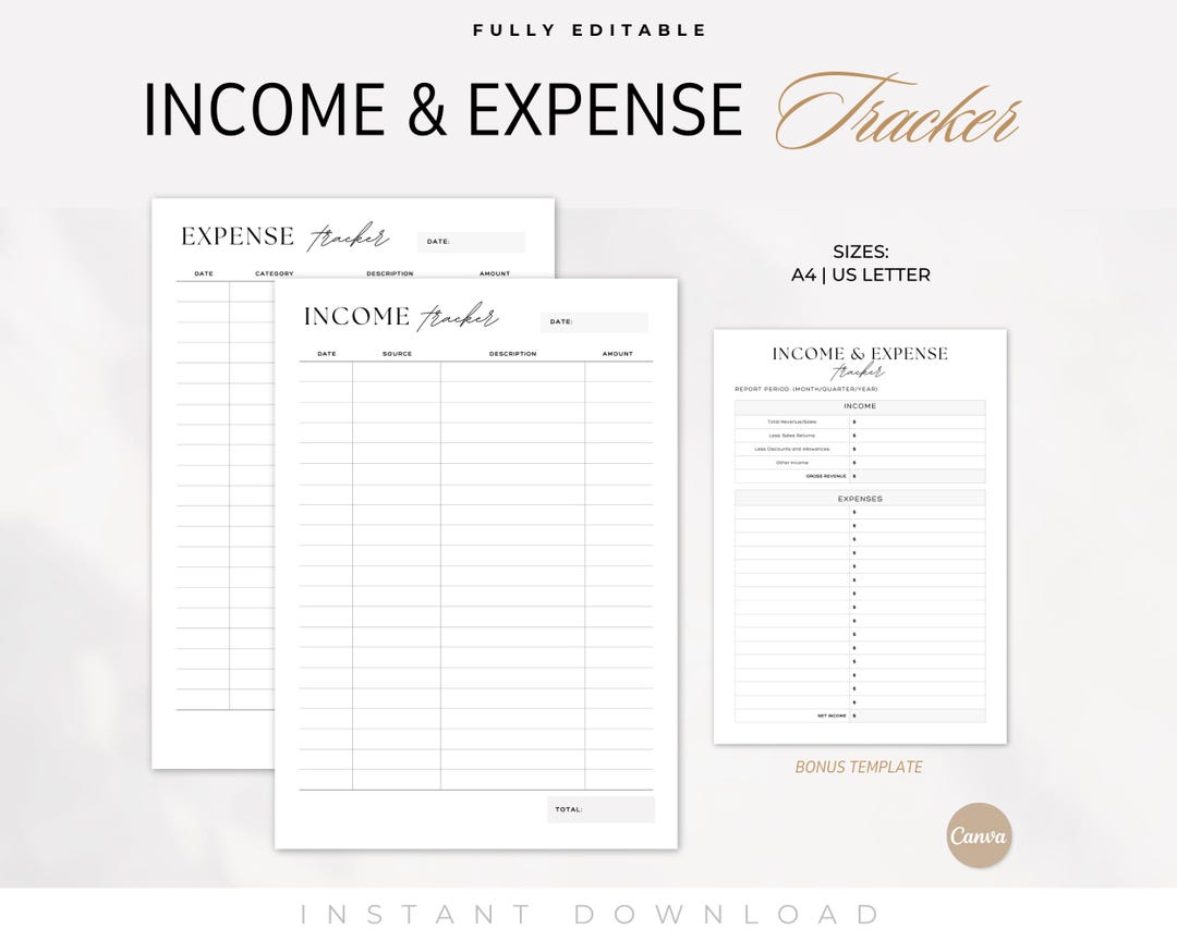 Income & Expense Tracker, Monthly Budget Planner Printable, Financial ...