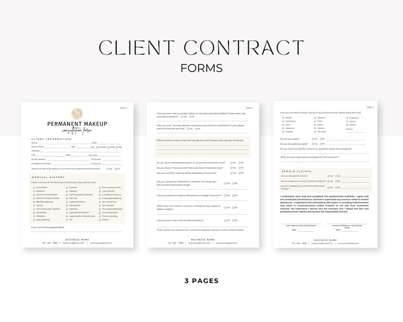 Permanent Makeup Forms Editable PMU Consent Form Template Printable ...