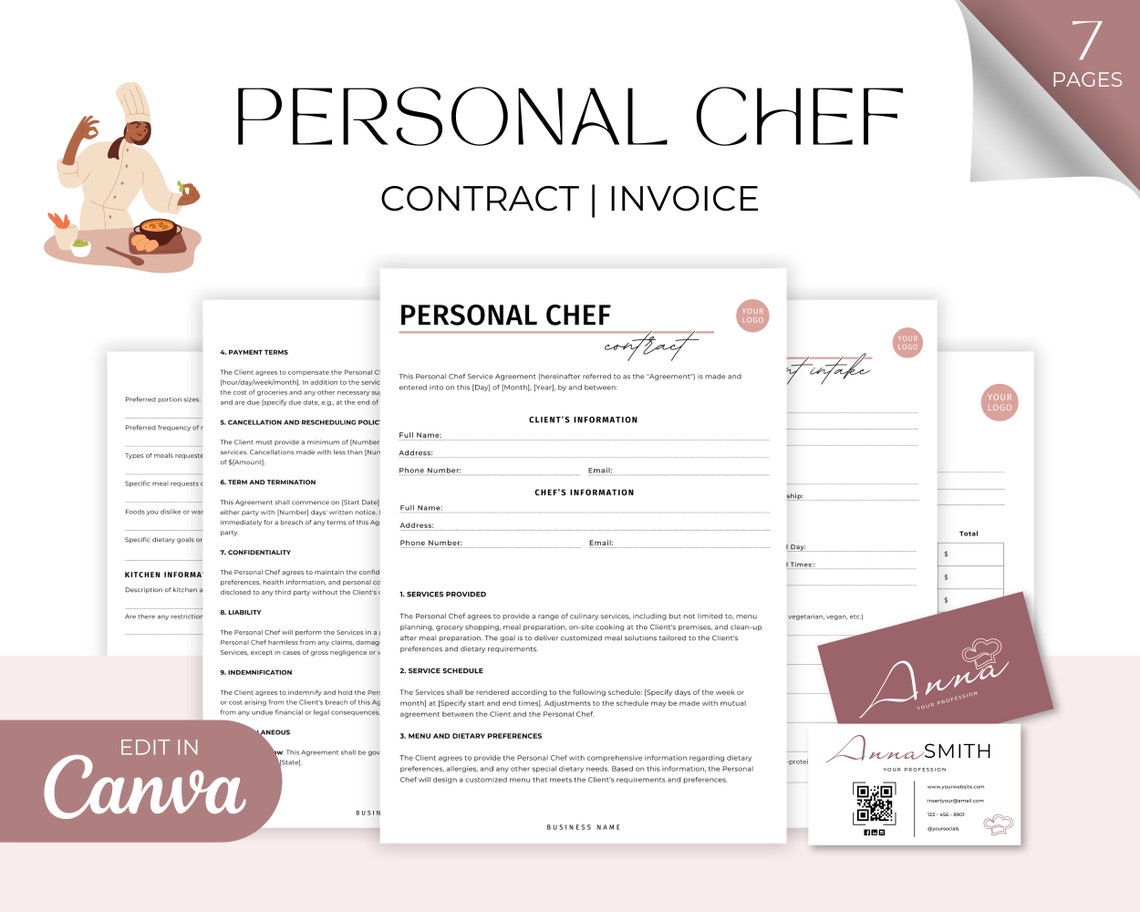 Editable Personal Chef Contract Template, Private Chef Contract ...