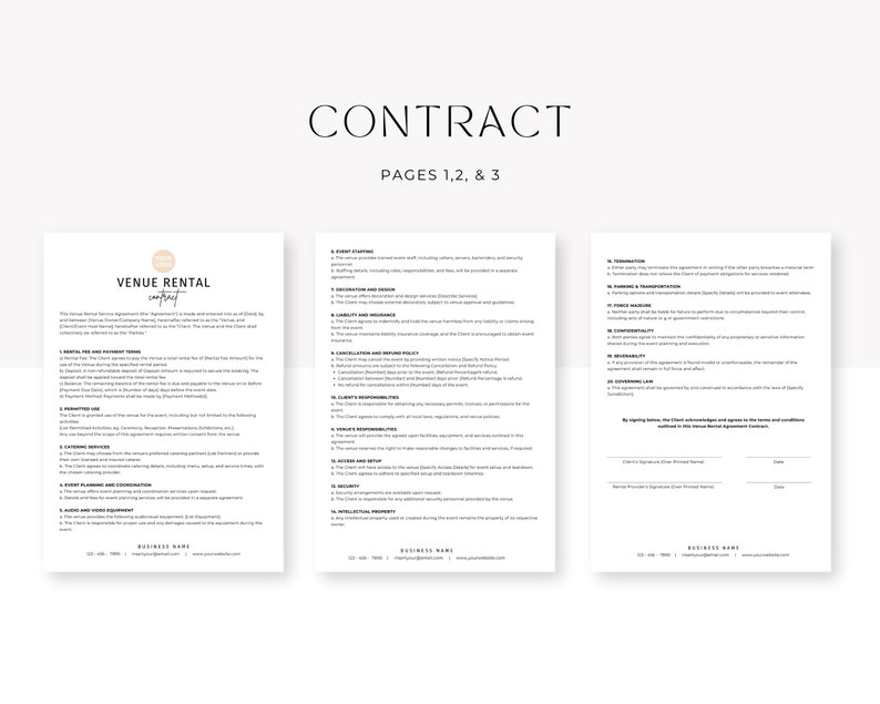 Venue Rental Forms Bundle, Wedding Venue Contract Template, Event ...
