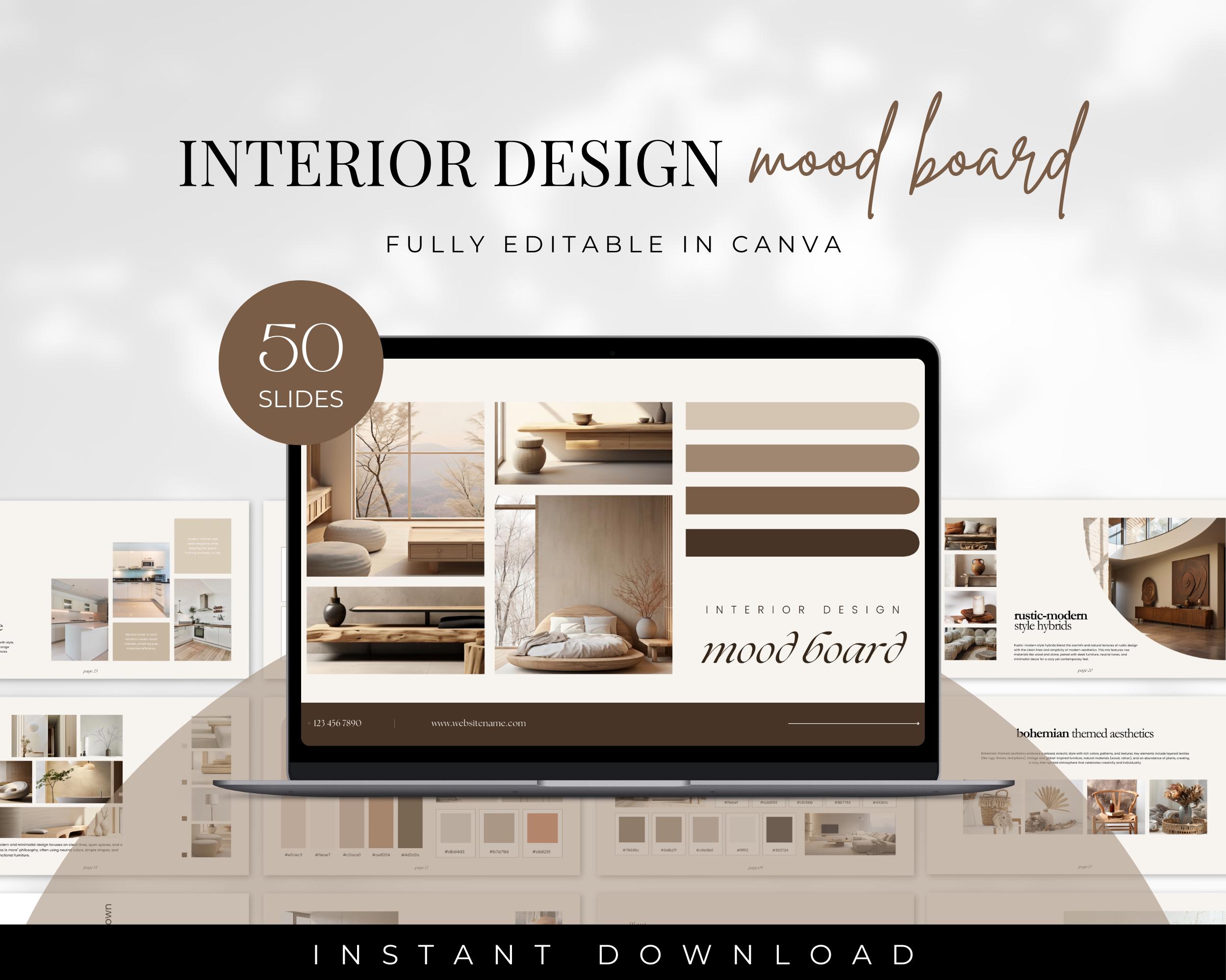 Interior Design Mood Board Canva Template, Interior Design Mood Board ...