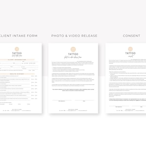 Tattoo Studio Client Forms Bundle, Tattoo Artist Intake Template ...