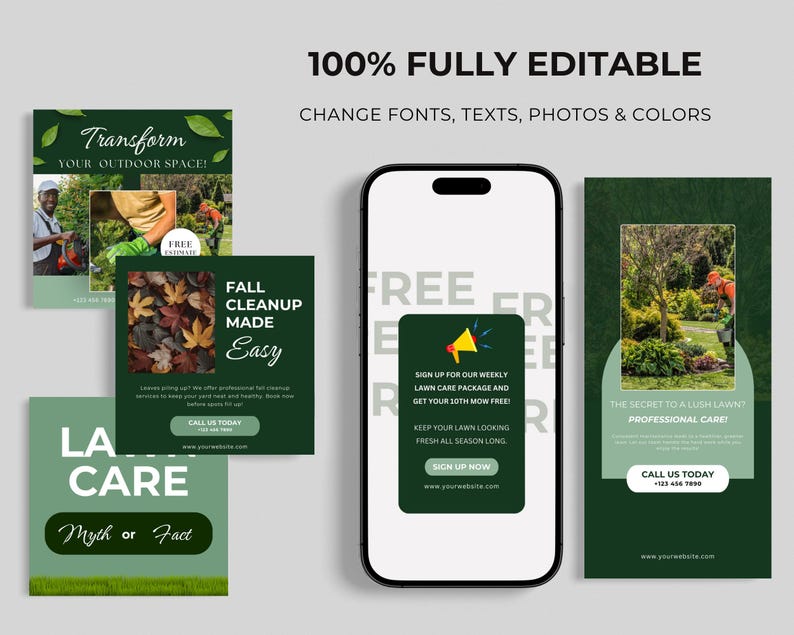 Landscaping & Lawn Care Instagram Post Templates, Yard Services ...