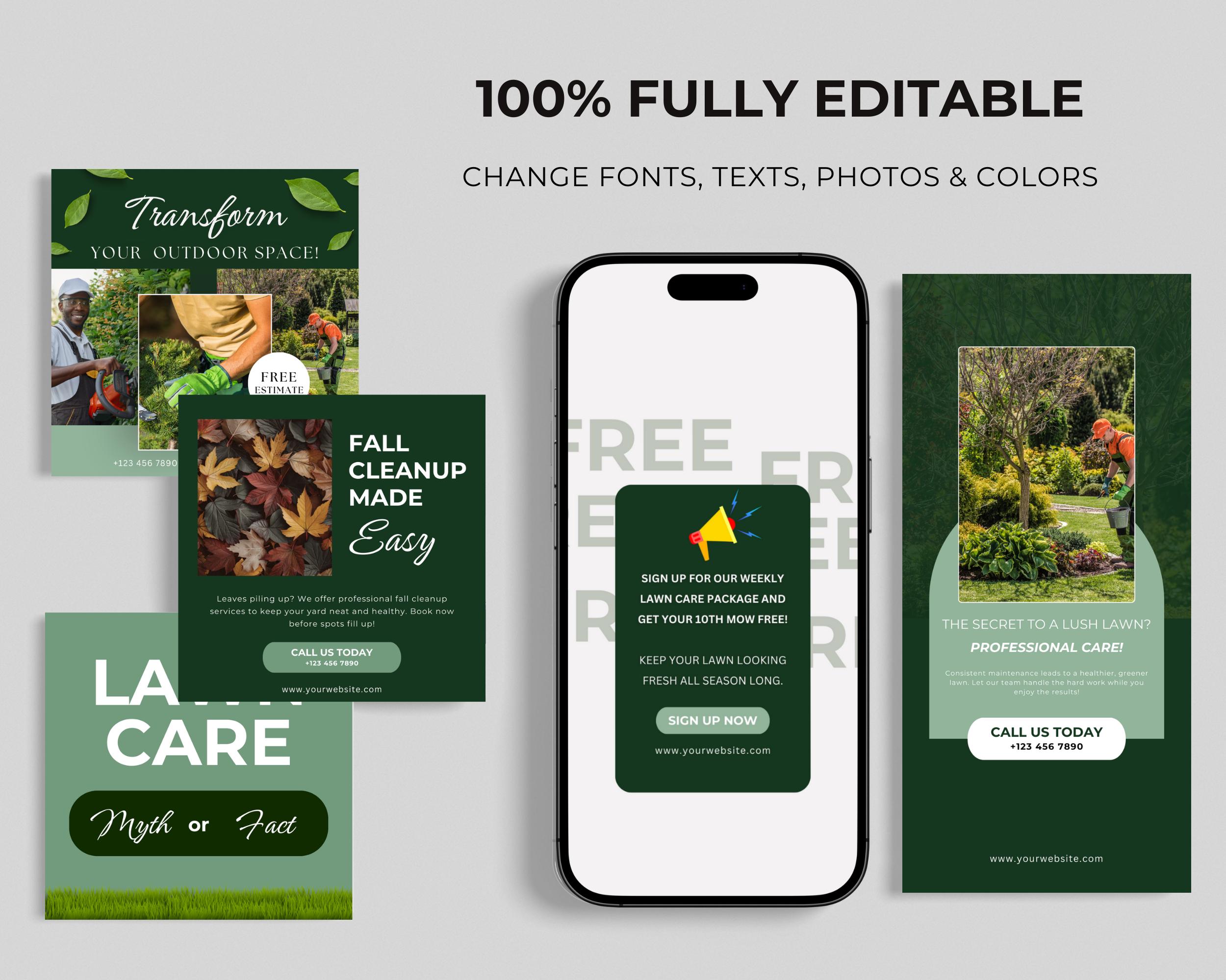 Landscaping & Lawn Care Instagram Post Templates, Yard Services ...