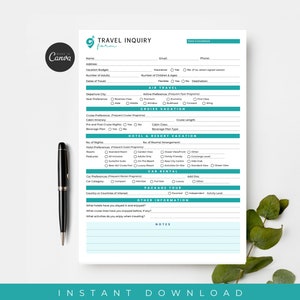 Travel Agent Client Intake Form, Travel Inquiry Form, Client Travel ...