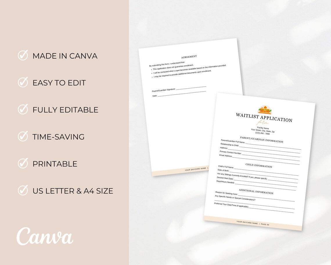 Daycare Waitlist Application Form, Childcare Waitlist Request Form ...