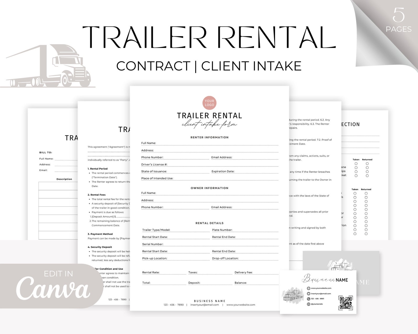 Editable Trailer Rental Agreement Template, Trailer Rental Contract ...