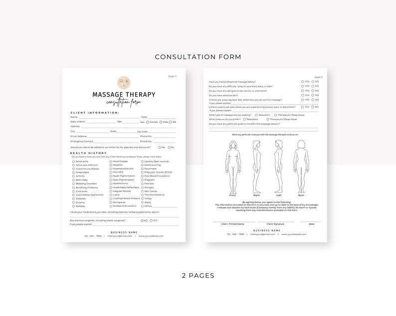 Massage Therapy Forms | Massage Consent | Esthetician Templates ...