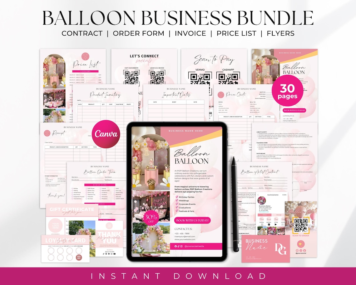 Balloon Artist Business Forms Bundle, Balloon Client Intake Form ...