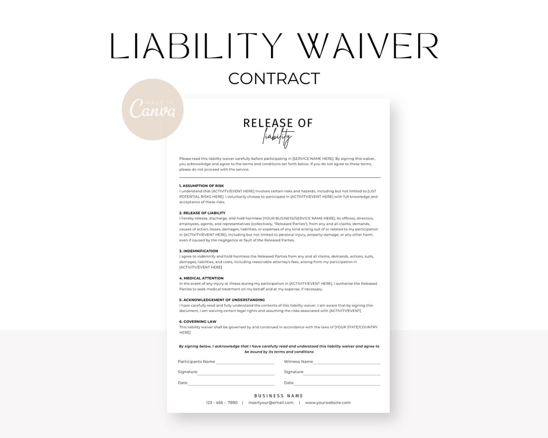 General Liability Waiver Template, Liability Form Agreement, Liability ...