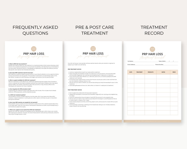Editable PRP Injection Hair Loss Consent Intake Forms, Platelet Rich ...