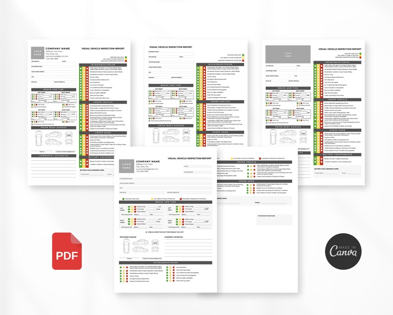 Visual Vehicle Inspection Report Fillable PDF Multi-point Vehicle ...