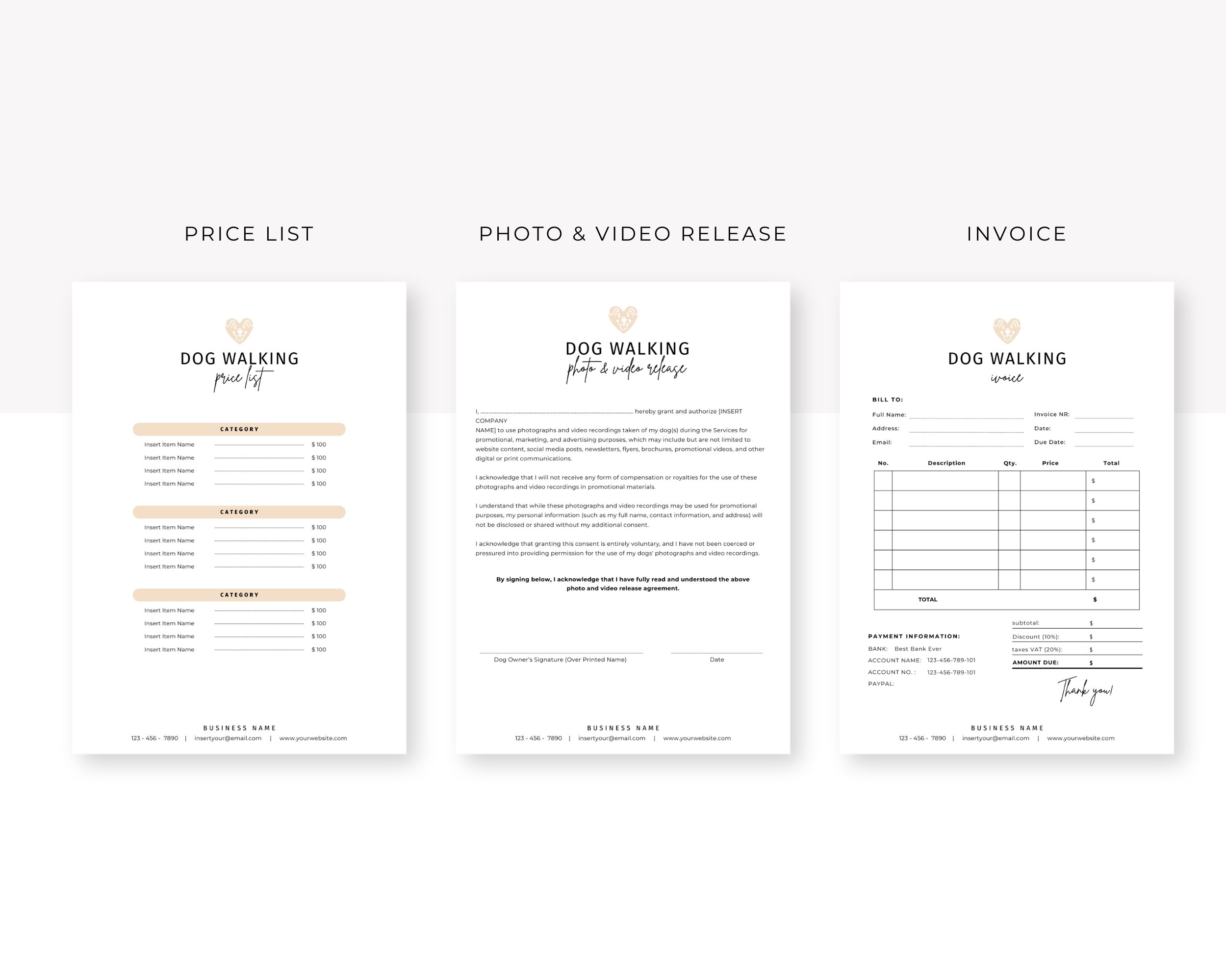 Dog Walking Service Agreement/contract Template, Editable & Printable ...