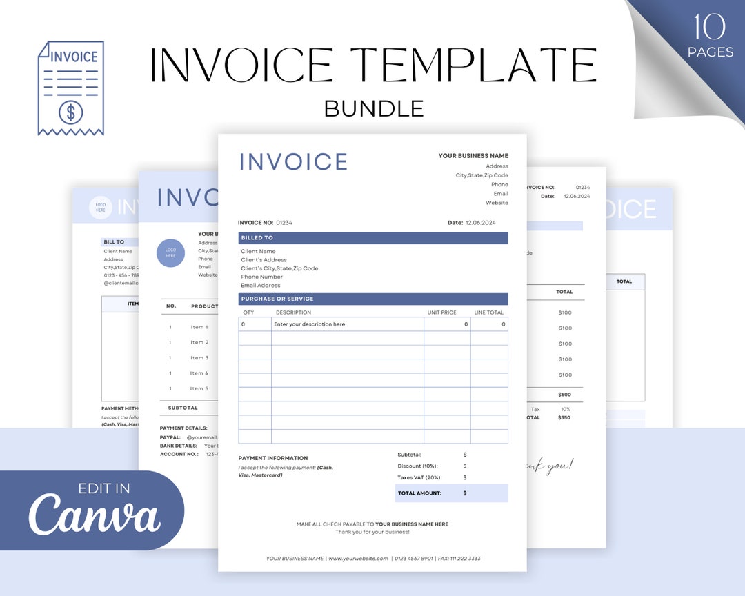 Invoice Template Editable, Small Business Custom Order Form Printable ...