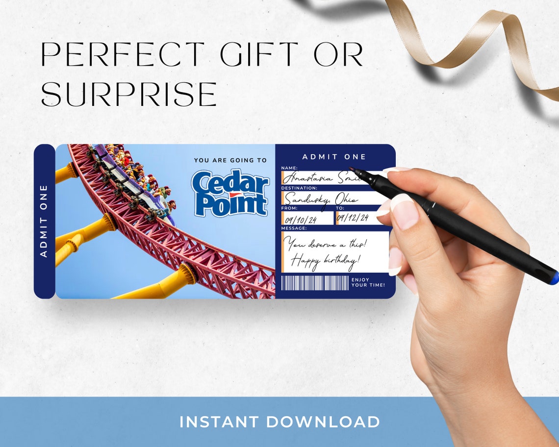 Digital CEDAR POINT Surprise Trip Gift Ticket, Amusement Park Printable ...
