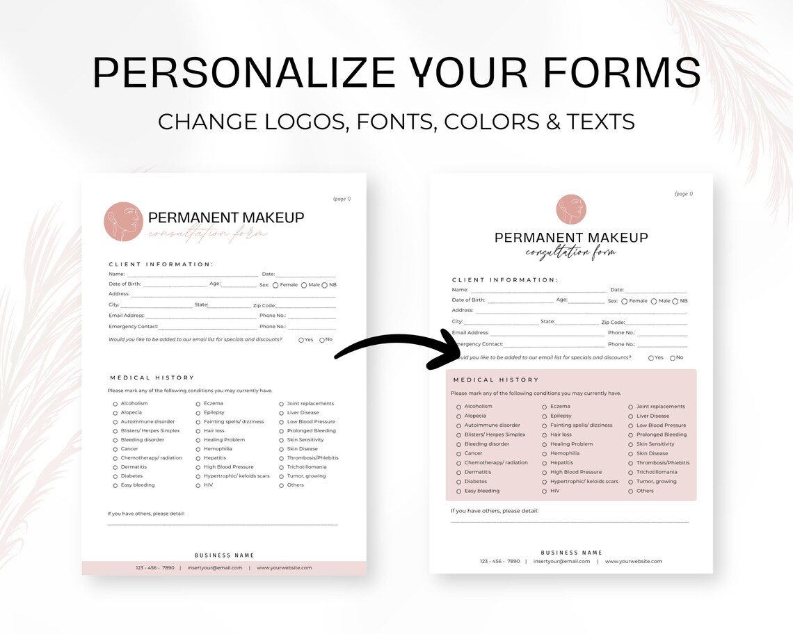 Permanent Makeup Forms Editable PMU Consent Form Template Printable ...