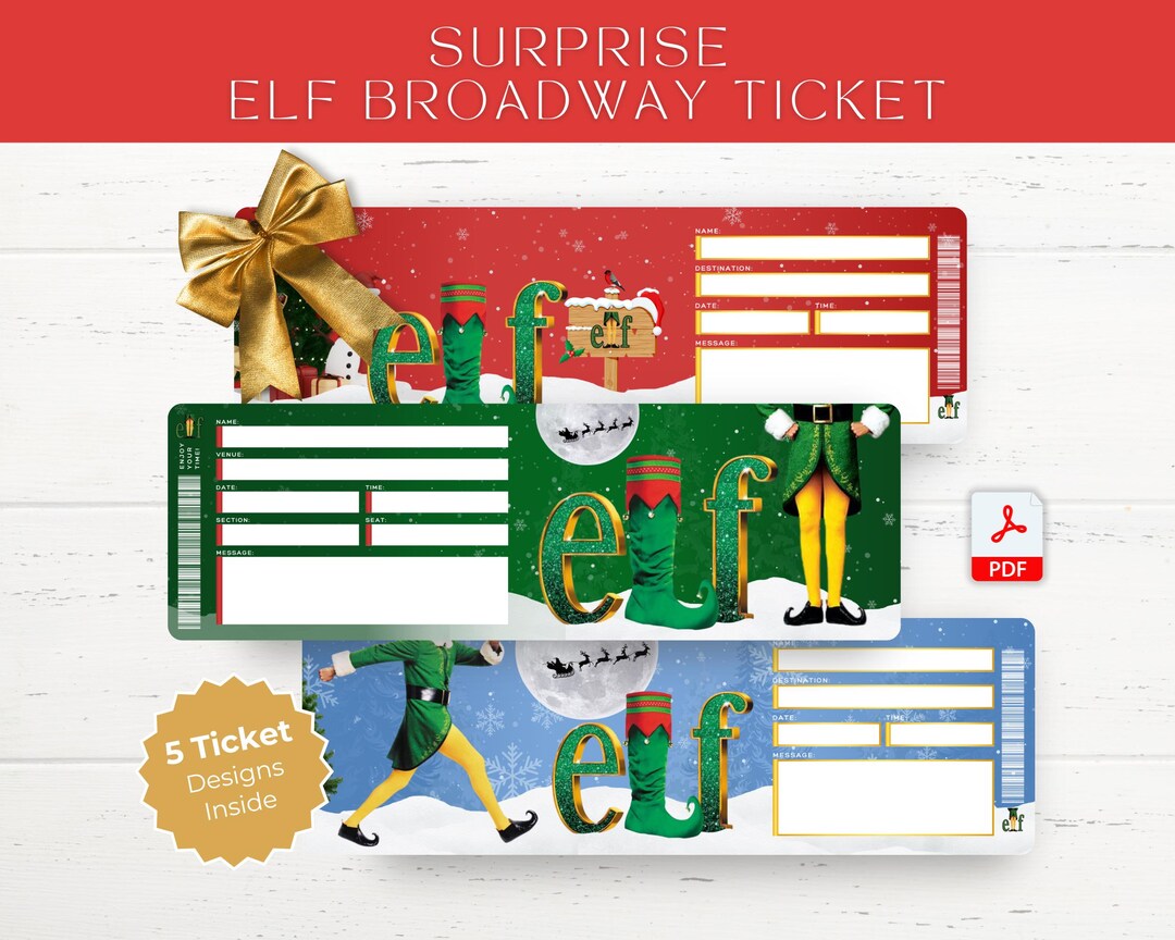 Elf Broadway Musical Surprise Gift, Printable Elf Musical Ticket ...