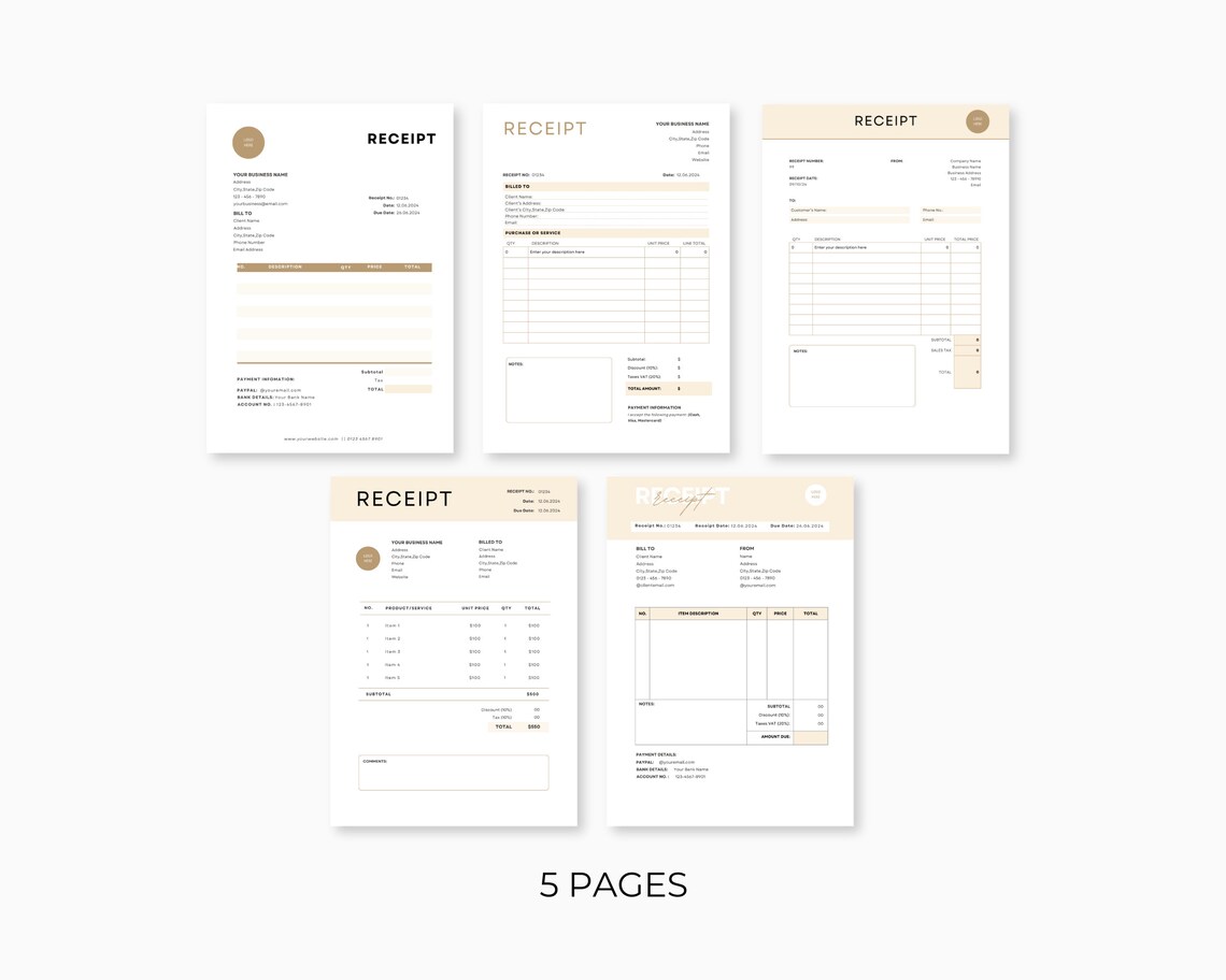 Editable Receipt Template, Printable Receipt Template, Order Form ...