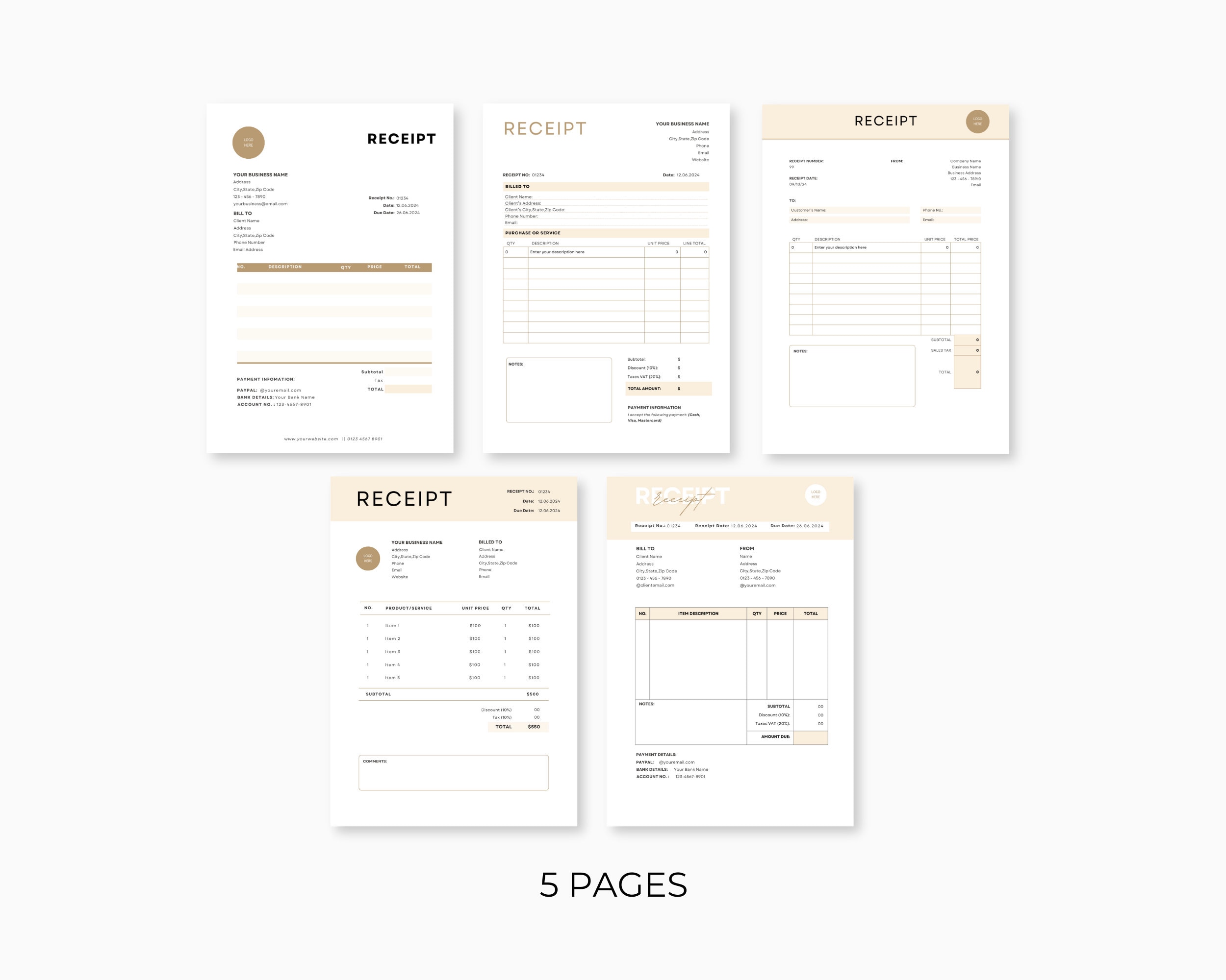 Editable Receipt Template, Printable Receipt Template, Order Form ...