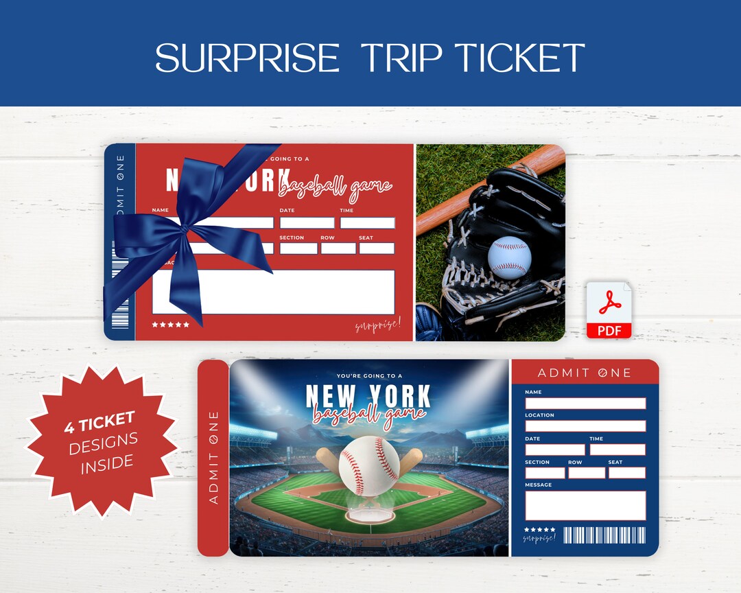 Digital New York Colors Surprise Ticket Gift, NY Baseball Game Ticket ...