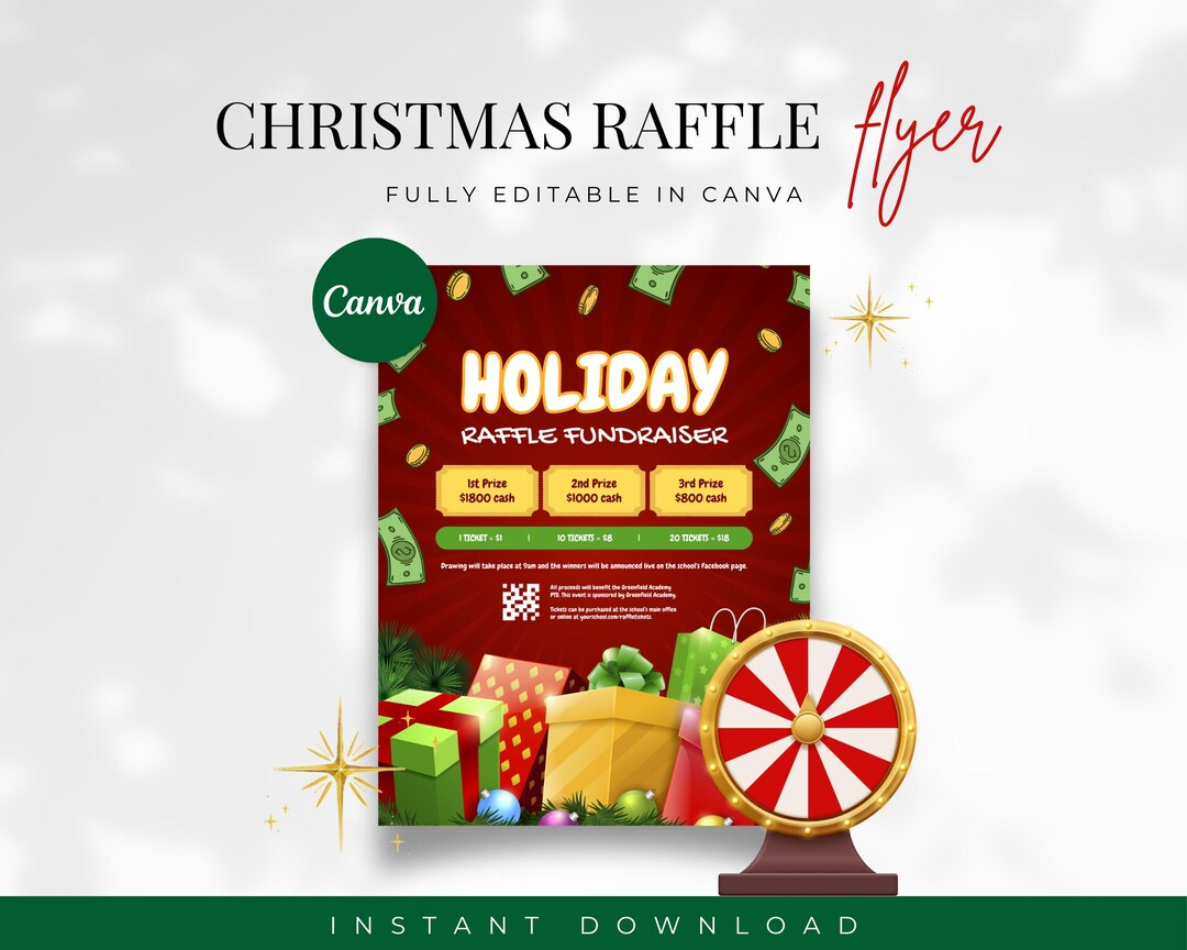 Christmas Raffle Flyer Template, Christmas Raffle Giveaway Flyer, DIY ...