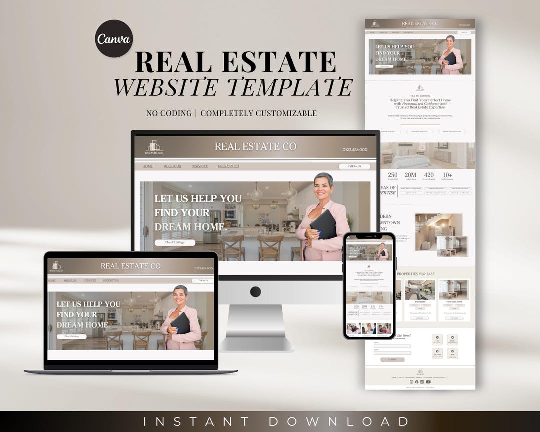 Real Estate Website Template, Editable Customizable Realtor Website ...