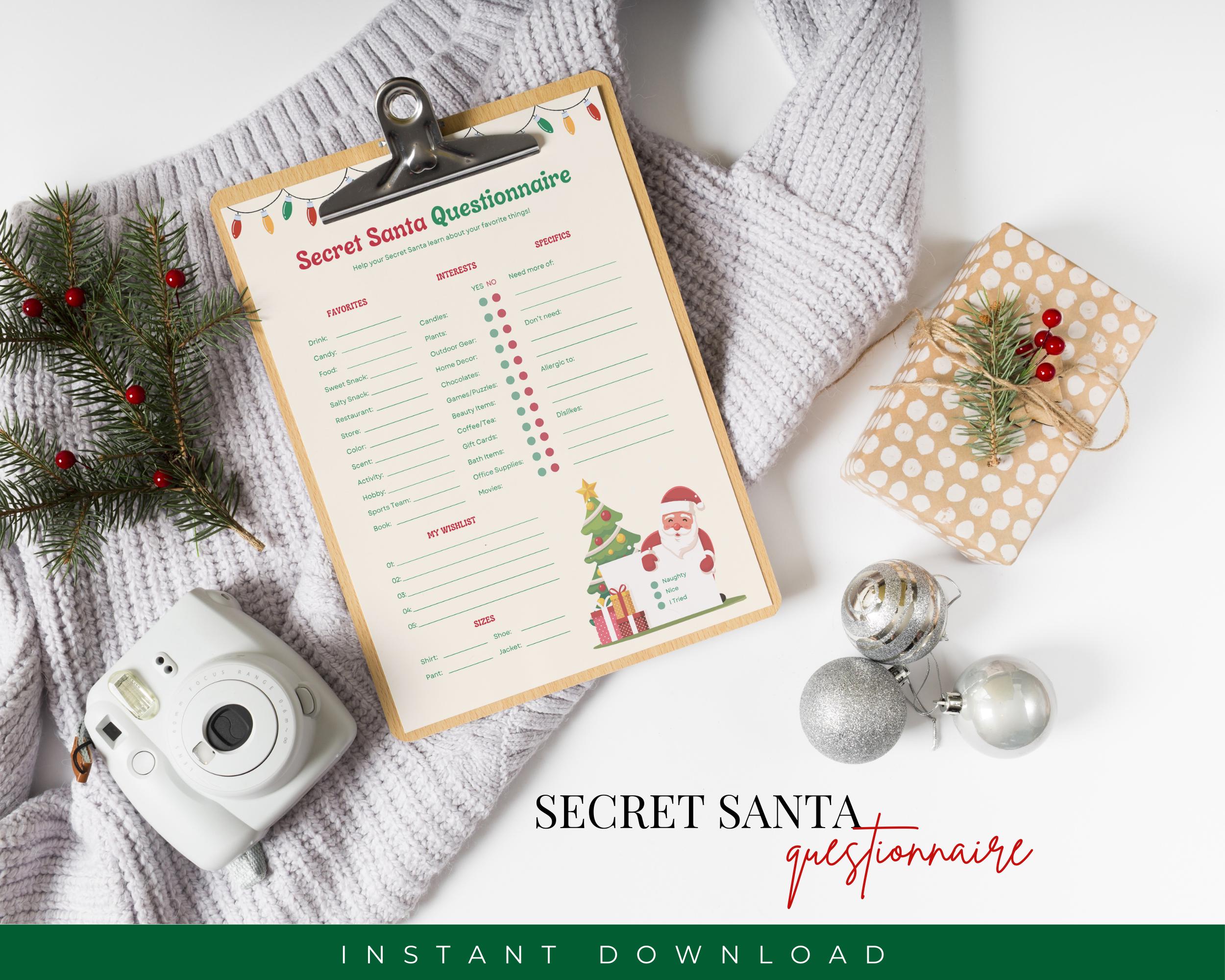 Secret Santa Questionnaire Template 4, Christmas Gift Exchange ...