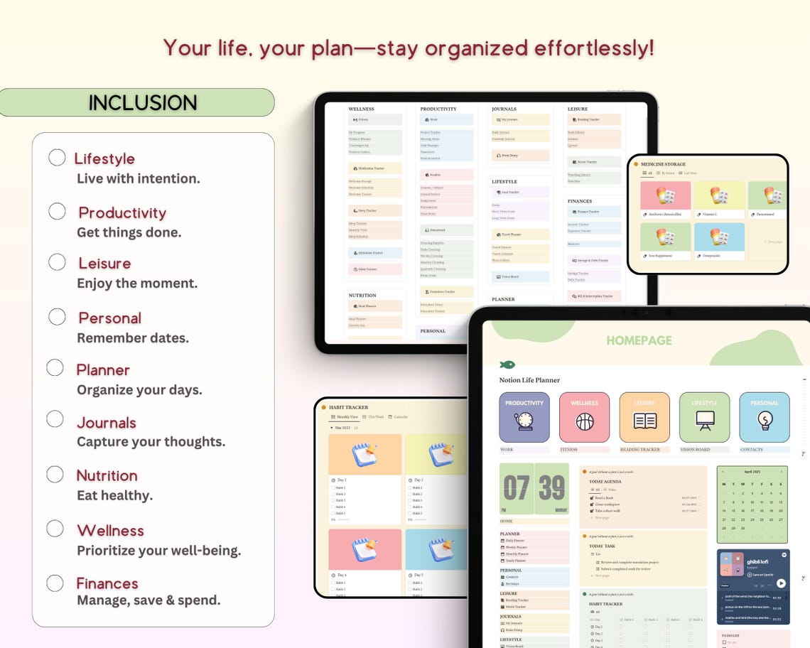 Colorful Ultimate Notion Planner Pre-made Template, the Ultimate Notion ...