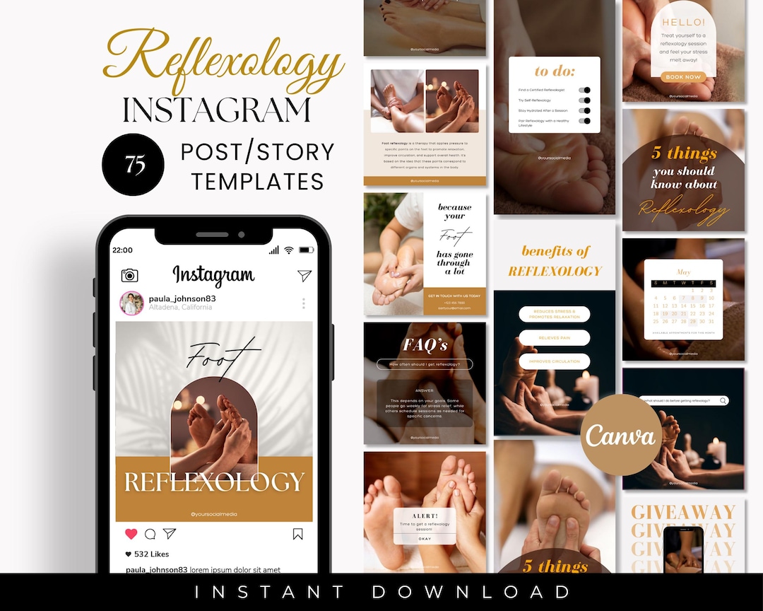 Reflexology Instagram Template, Foot Reflexology, Reflexologist IG Post & Story, Holistic ...