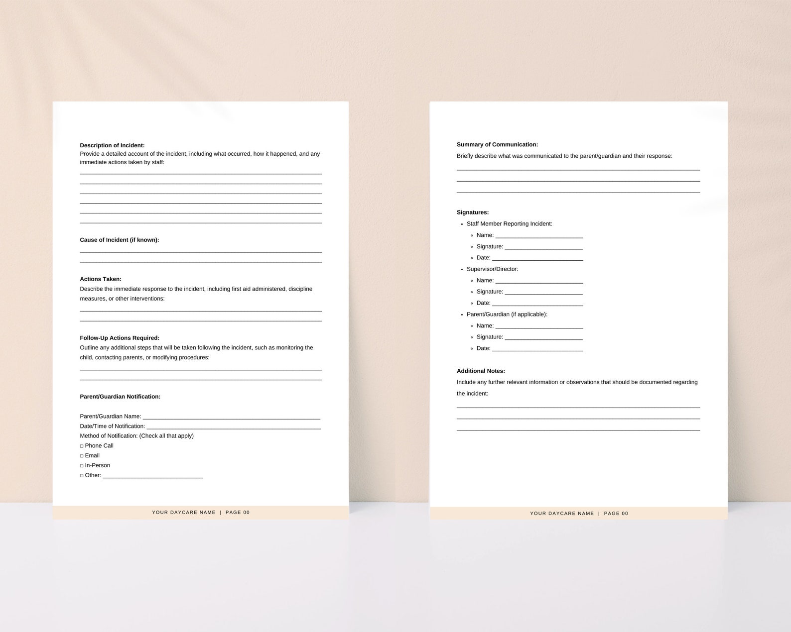 Home Daycare Injury Form I Ouch Report I Incident Report Form I Child ...