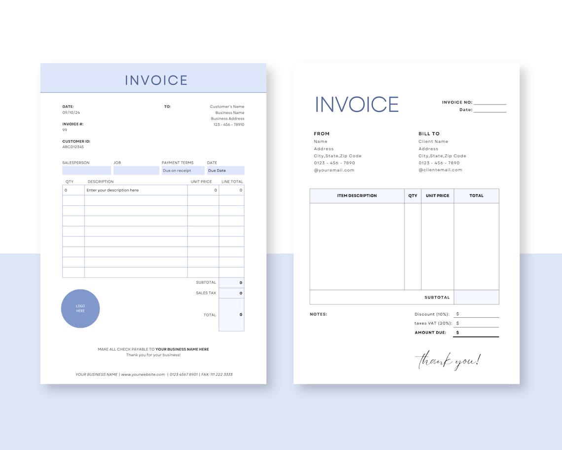 Invoice Template Editable, Small Business Custom Order Form Printable ...